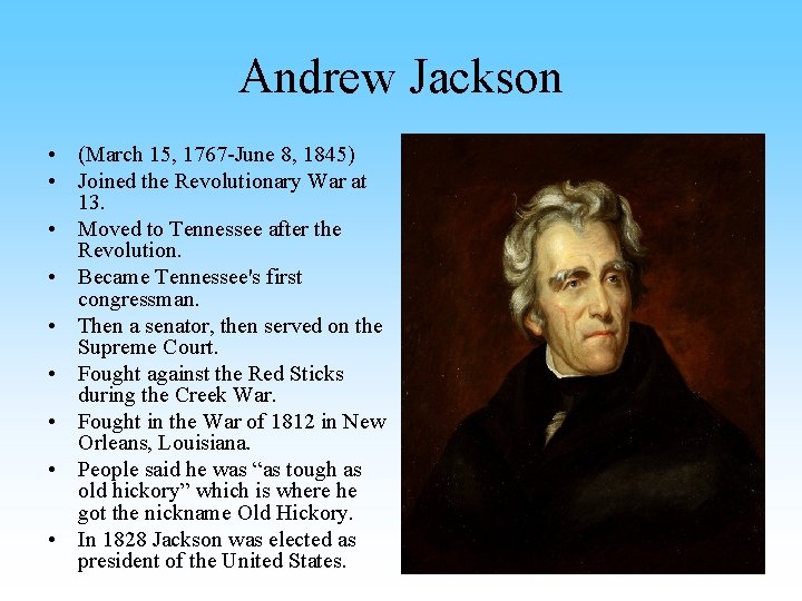 Ch 23 Tennessee Leaders Vocabulary Andrew Jackson Sam