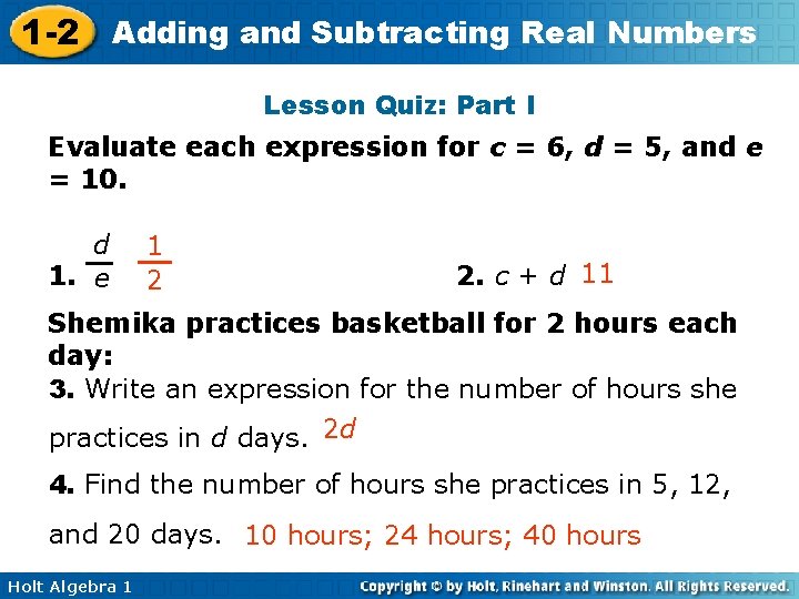 Adding and Subtracting Real Numbers 1 2 Real
