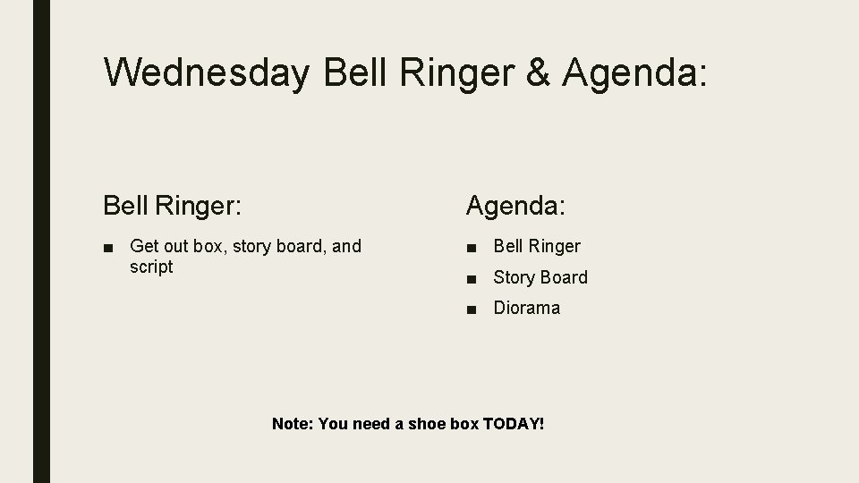 TVFILM WRITING Week 17 Monday Bell Ringer Agenda