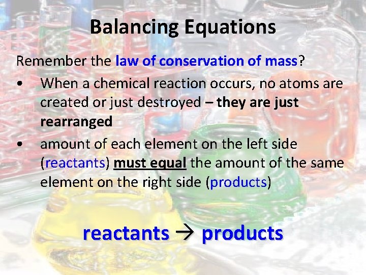 Unit 3 Chemical Equations and Stoichiometry Balancing Equations