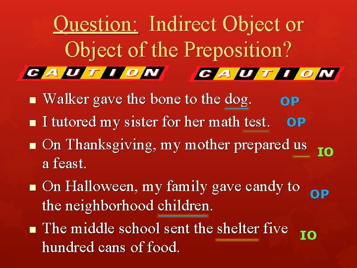 Direct and Indirect Objects Reminders Subject performs the