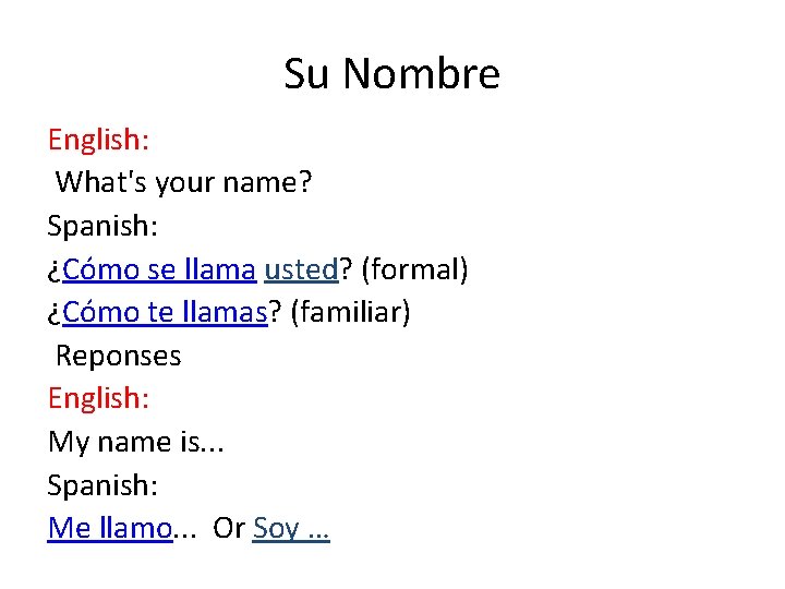 Su Nombre English Whats your name Spanish Cmo