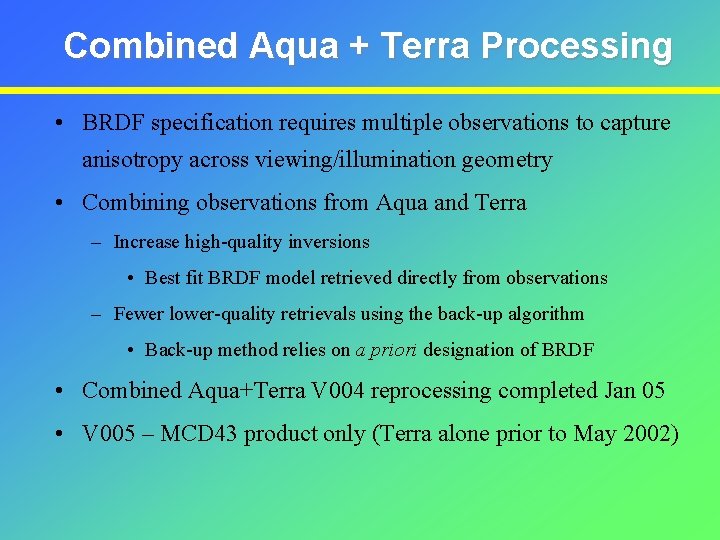 Modis Brdfalbedo Products From Terra And Aqua Crystal