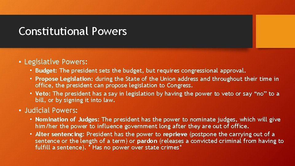 The Executive Branch Unit 7 President of the