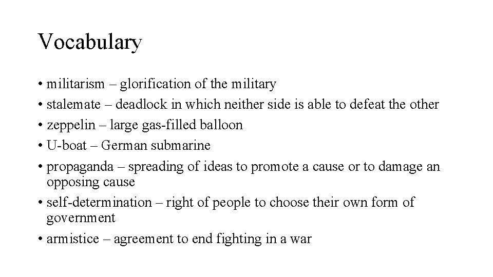 Unit 11 World War I Russian Revolution Vocabulary