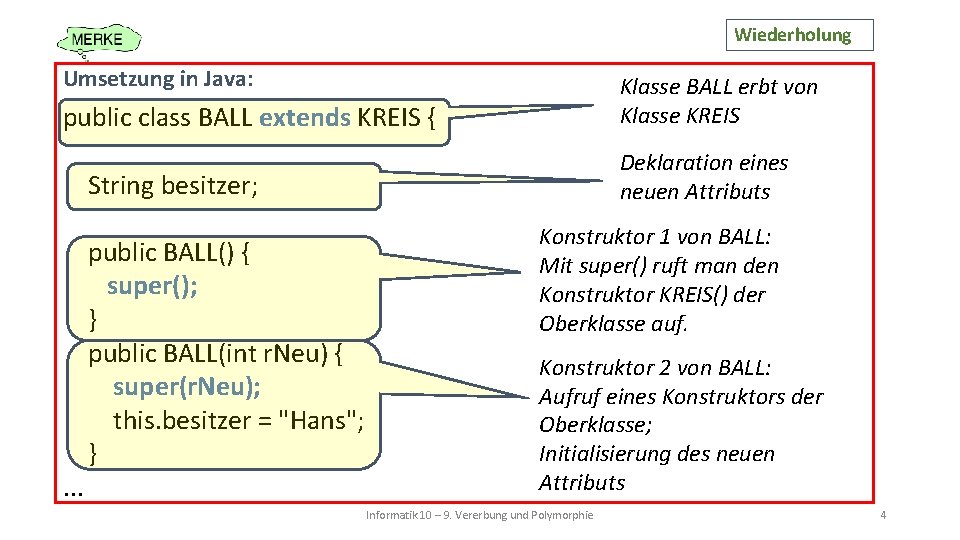 9 Vererbung und Polymorphie Informatik 10 9 Vererbung 9 Vererbung und Polymorphie Informatik 10 9 Vererbung