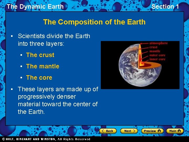 The Dynamic Earth Section 1 Do Now Describe