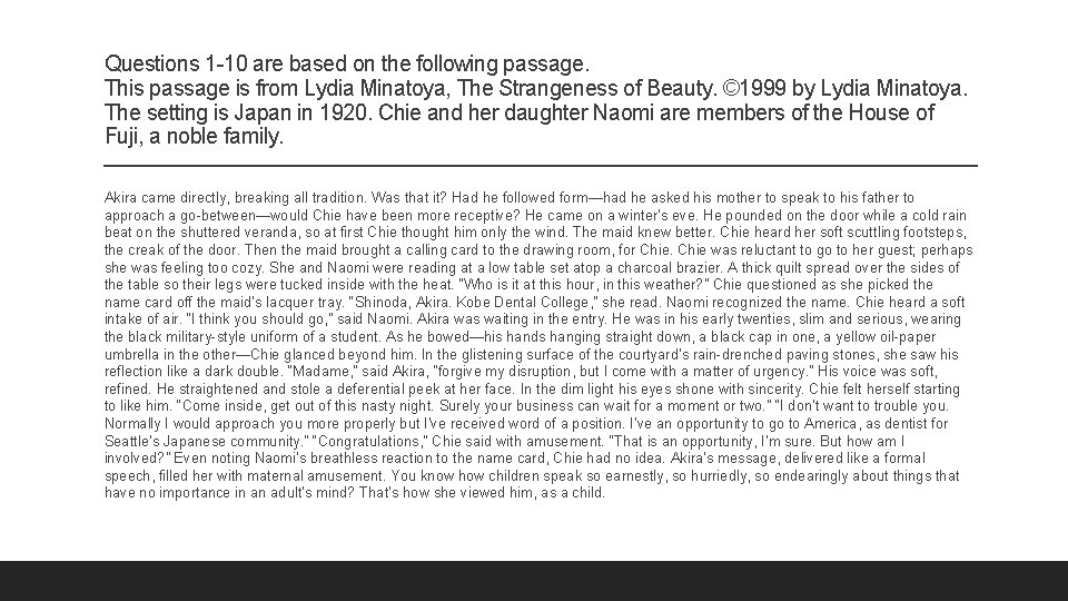 SAT Reading Passage Reading Comprehension SECONDARY ENGLISH ILBC