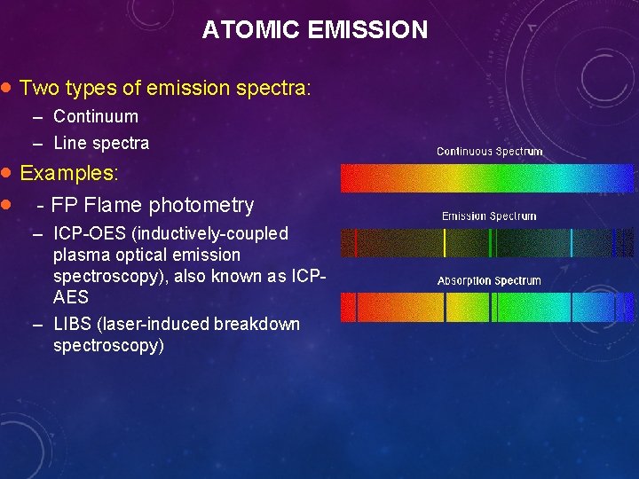 ATOMIC EMISSION SPECTROSCOPY BASIC PRINCIPLES SUMMARY This project
