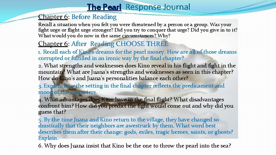 Ch 6 Assignments The Pearl Chapter 6 Vocabulary