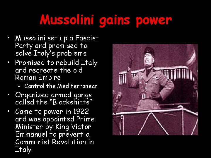 The Rise of Mussolini in Italy Benito Mussolini