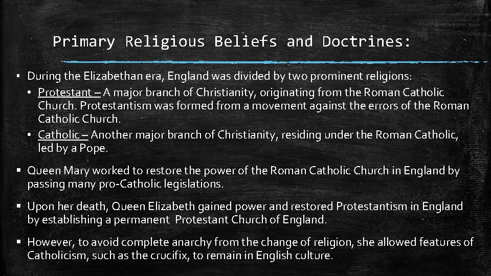 Elizabethan England Seminar Religious Beliefs and Values By