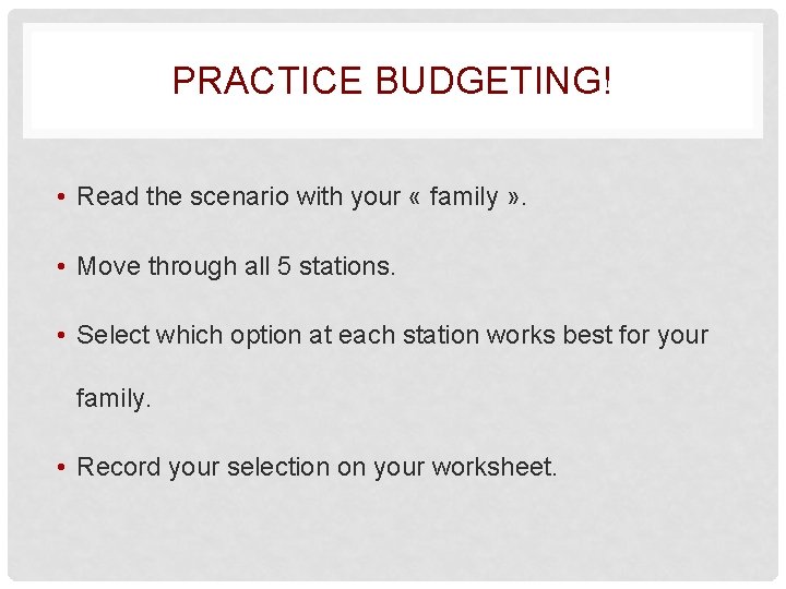 BUDGETING MATTERS SESSION 20 NOV 1920 CHECKIN QUESTION