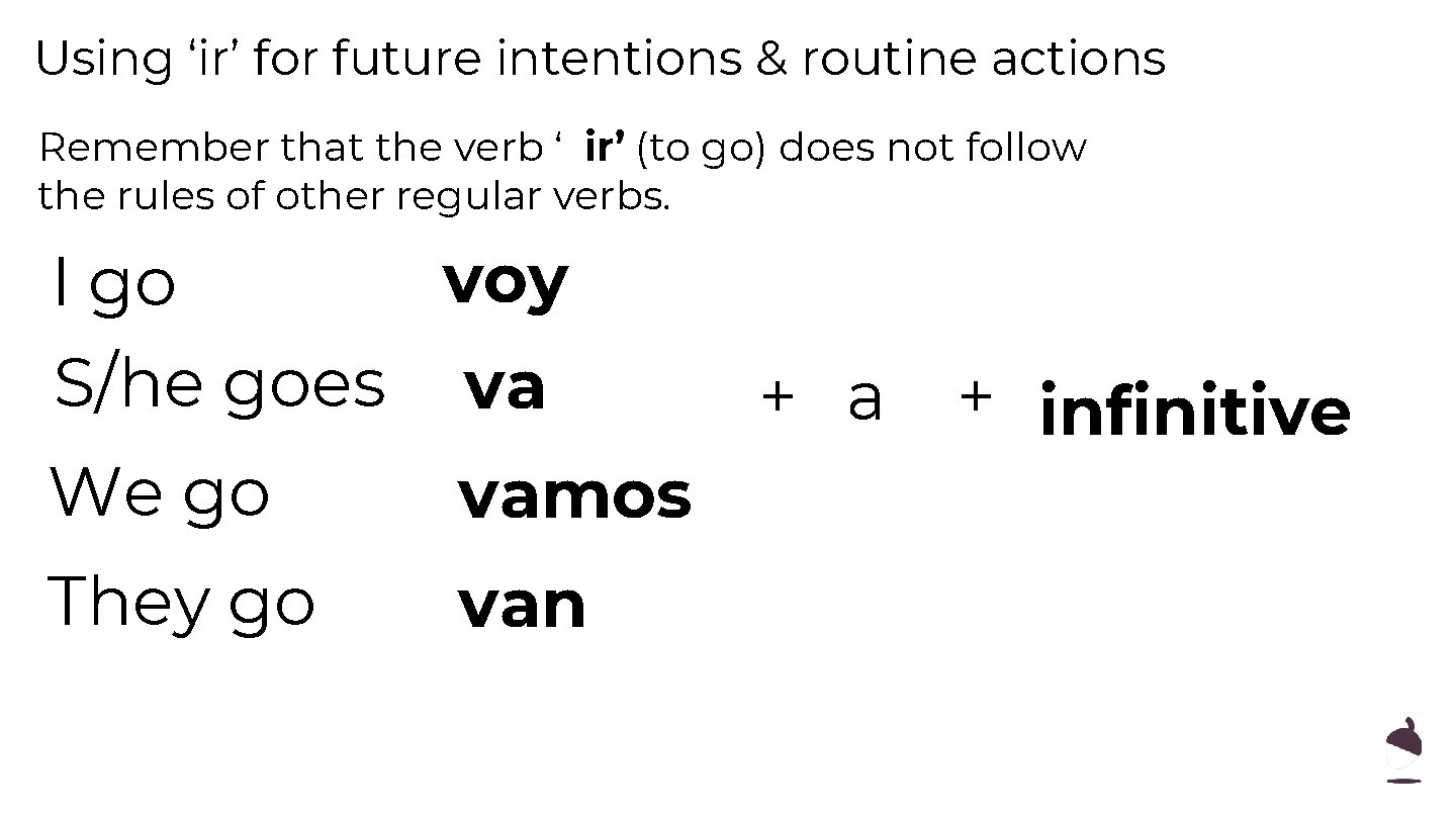 Spanish Describing what people do are going to