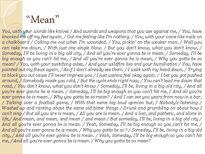 Rhetorical Analysis of Mean by Taylor Swift Mean