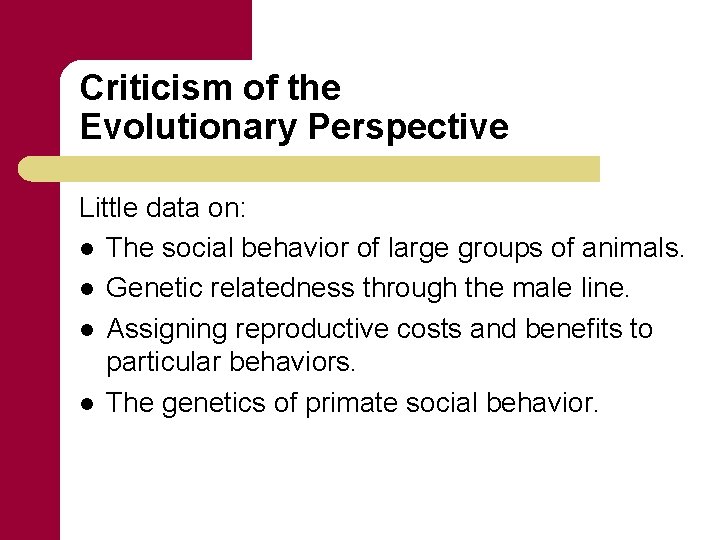 Chapter 6 Primate Behavior Chapter Outline l l