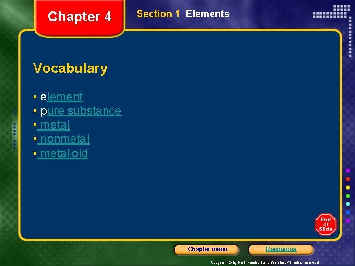 Chapter 4 Section 1 Elements Bellringer Refer to