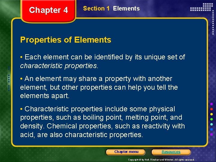 Chapter 4 Section 1 Elements Bellringer Refer to