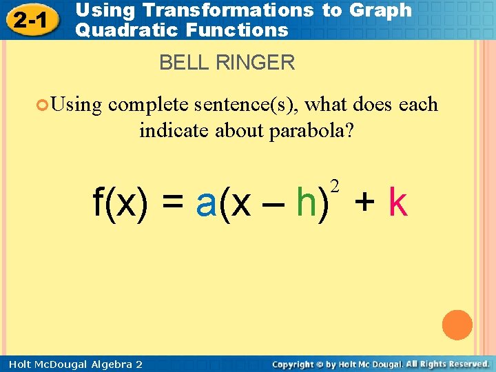 2 1 Using Transformations to Graph Bell Ringer