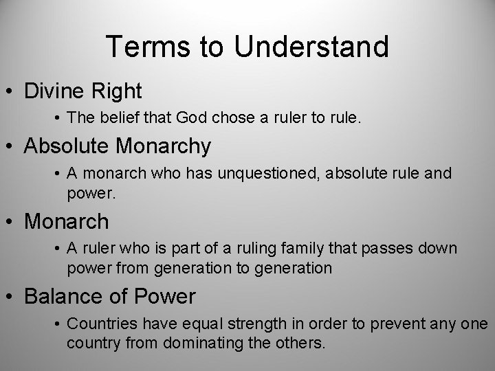 Age of Absolutism Terms to Understand Divine Right