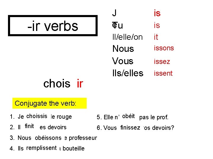 Write down the VERBS only cole table frre