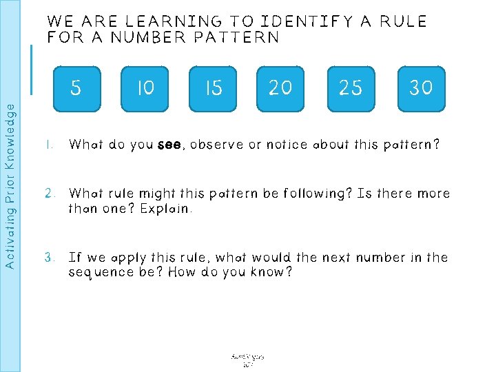 Alice Vigors 2017 PATTERNS AND ALGEBRA II Stage