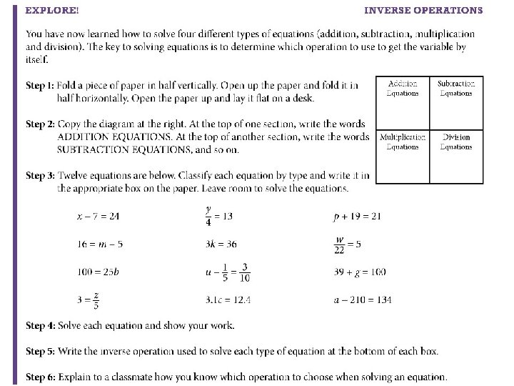 Lesson 18 Introductory Algebra Mixed OneStep Equations WarmUp