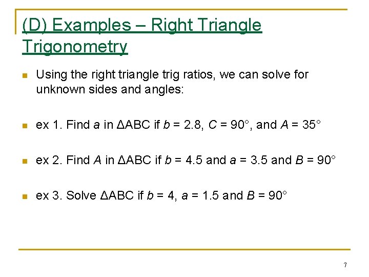 Lesson 32 Review of Right Triangle Trigonometry IB