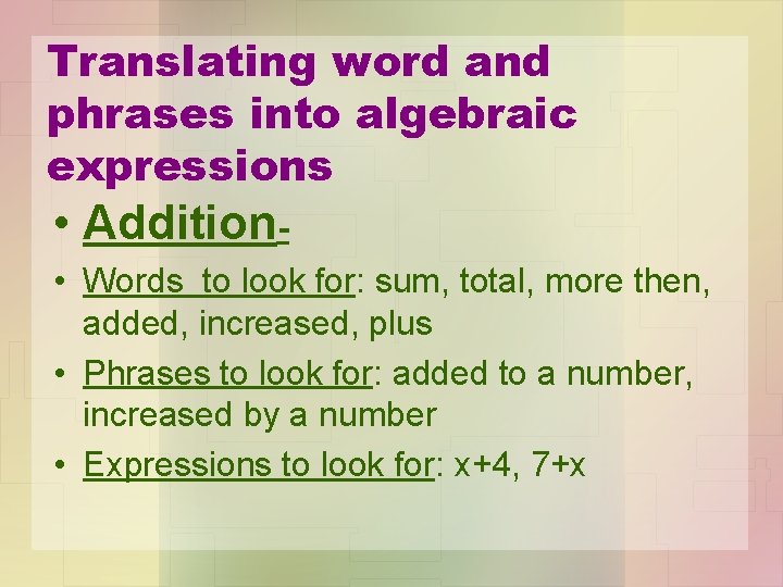 Lesson 17 Translating between words and algebraic expressions