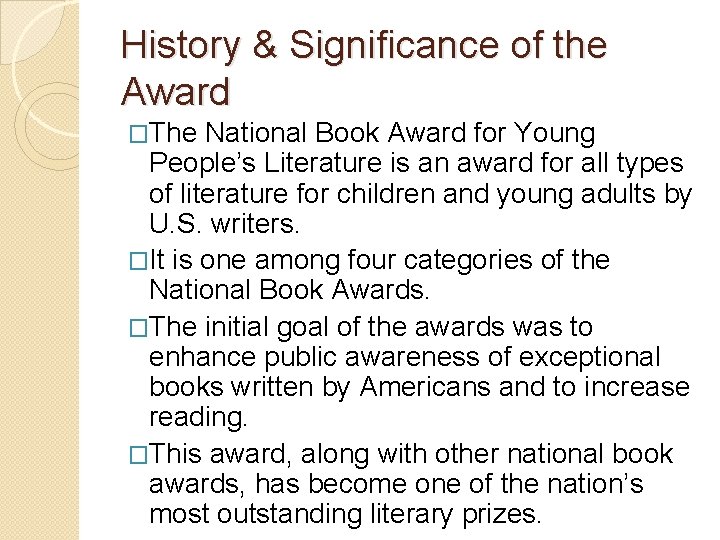 National Book Award for Young Peoples Literature Holly