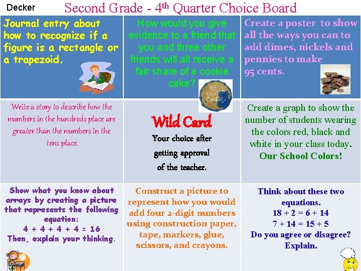 nd 2 Grade Math Choice Board Ideas Aligned