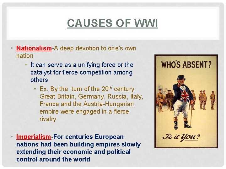 CHAPTER 11 SECTION 1 WORLD WAR I BEGINS