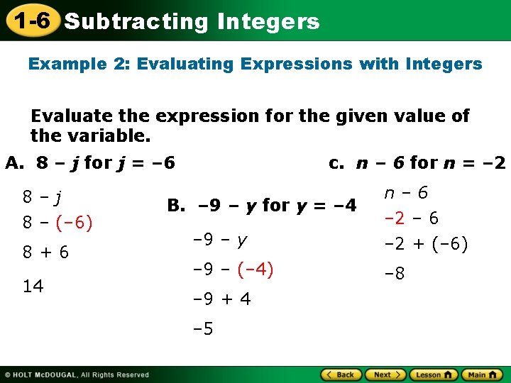 1 6 Subtracting Integers Warm Up Add 1