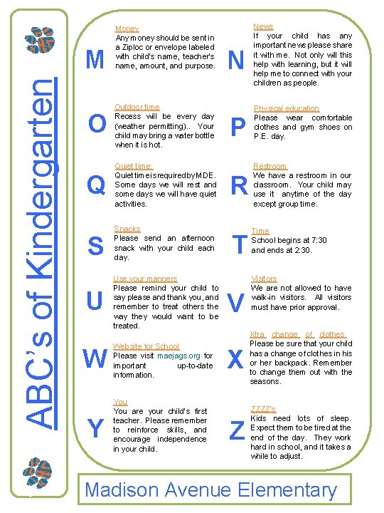 ABCs of Kindergarten A C Attendance School starts