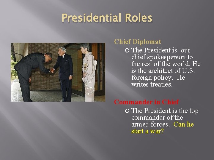 WHAT DOES THE PRESIDENT DO Open your book