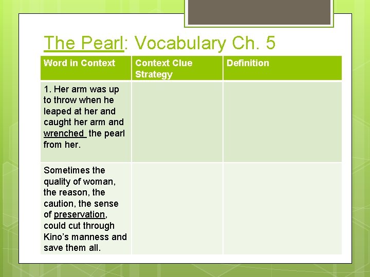 The Pearl Chapter 5 Vocabulary in Context Context