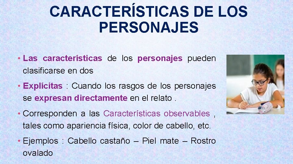 COLEGIO BICENTENARIO ESPAA CONCEPCIN CARACTERIZACIN DE PERSONAJES EN