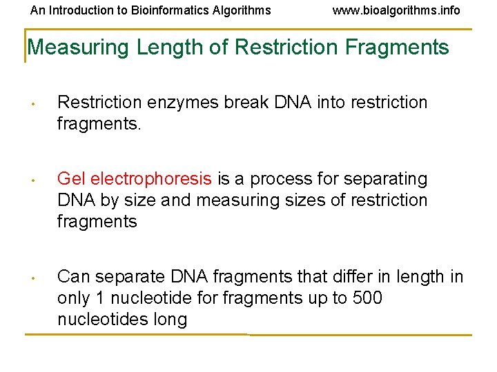 An Introduction to Bioinformatics Algorithms www bioalgorithms info
