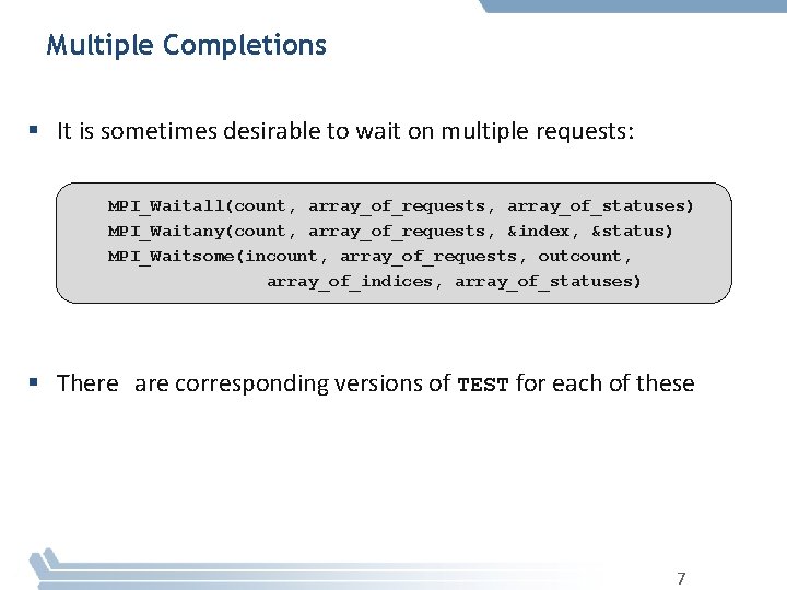 Parallel Programming with MPI Nonblocking PointtoPoint Operations CS
