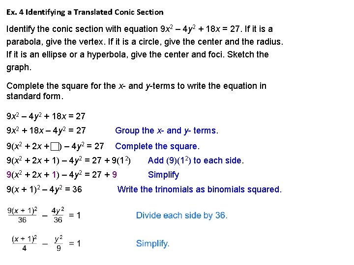 10 6 Translating Conic Sections Hubarth Algebra II