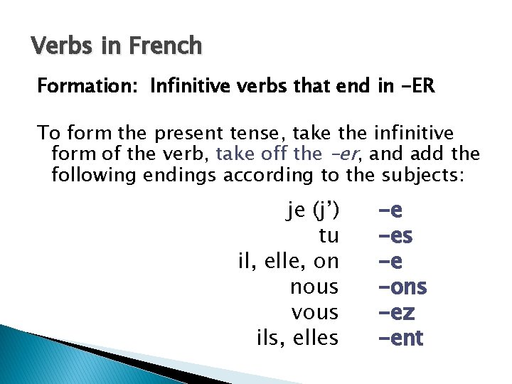 Commenons Verbs in French Definite Articles In French