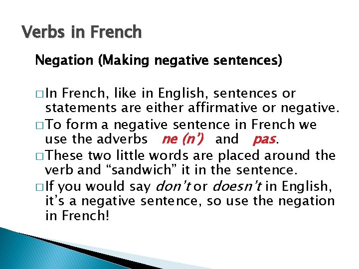Commenons Verbs in French Definite Articles In French