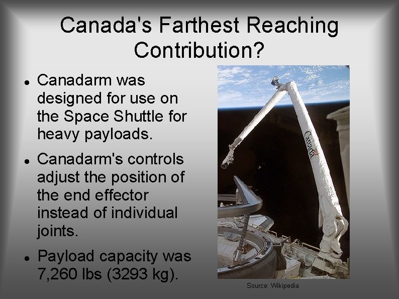 Canadian Space Agency Achievements and Contributions of our