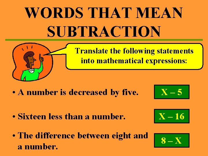 ALGEBRA I Unit 1 Section 2 Translating Words