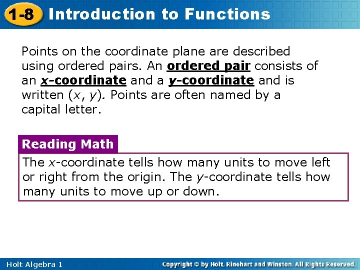 1 8 Introduction to Functions Objectives Graph ordered