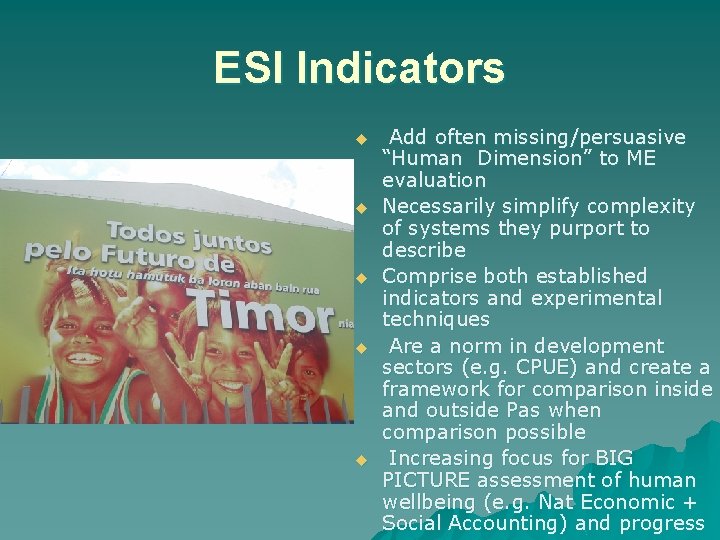 ESI Indicators overview of considerations within and beyond ESI Indicators overview of considerations within and beyond