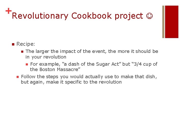 Revolutionary Cookbook project n n Step 1 research