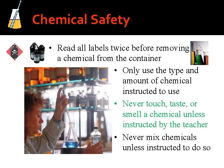 Safety and Rules of the Lab Headings Important
