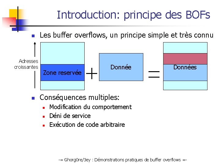 Dmonstrations pratiques de buffer overflows Ou la compromission