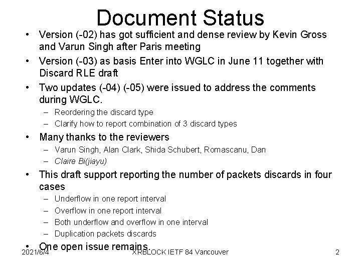 RTCP XR Report Block for Discard metric Reporting